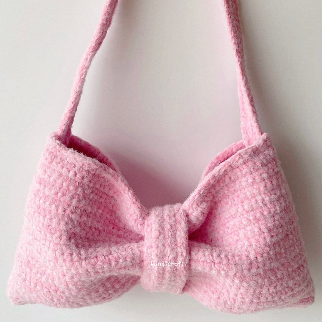 Handmade Crochet Ribbon Bow Shoulder Bag - Etsy