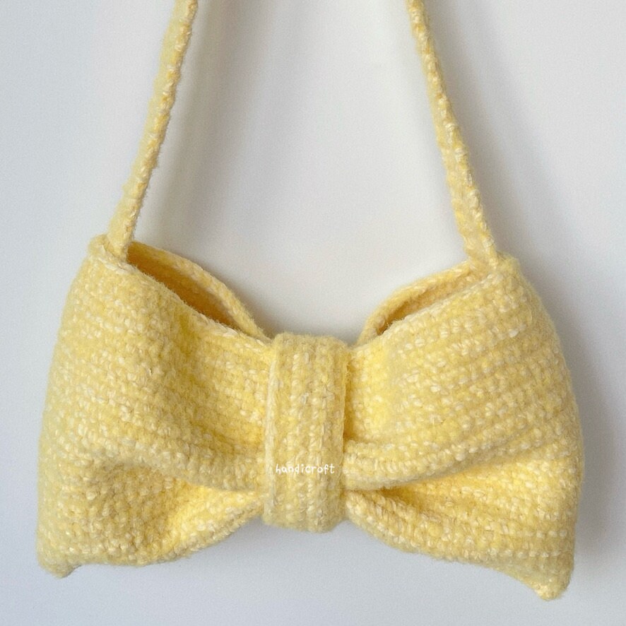 Handmade Crochet Ribbon Bow Shoulder Bag - Etsy