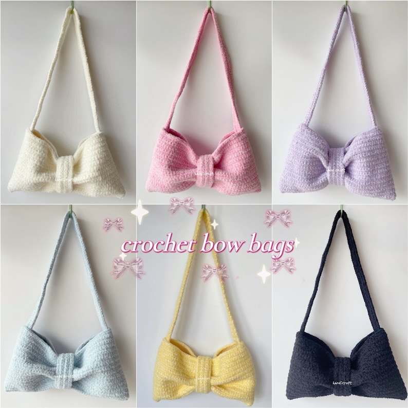 Handmade Crochet Ribbon Bow Shoulder Bag - Etsy