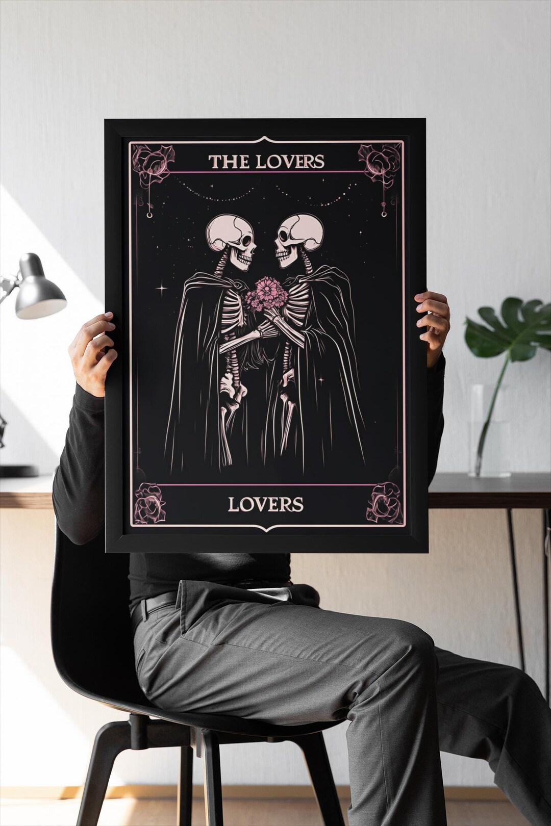 Skeleton Couple Wall Art Two Skeletons Holding Heart Gothic Romance ...