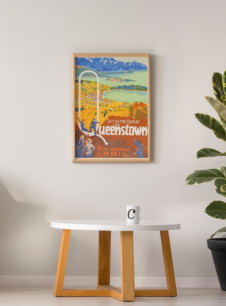 Vintage New Zealand Railway Poster: 'get in the Queue', Queenstown ...