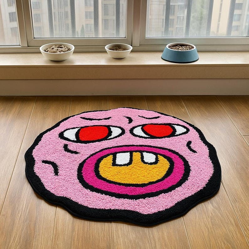 Cherry Bomb Tufted Rug – Pink Kawaii Handmade Punch Needle Rug, Cute ...
