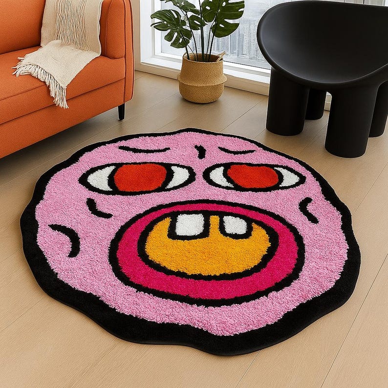 Cherry Bomb Tufted Rug – Pink Kawaii Handmade Punch Needle Rug, Cute ...