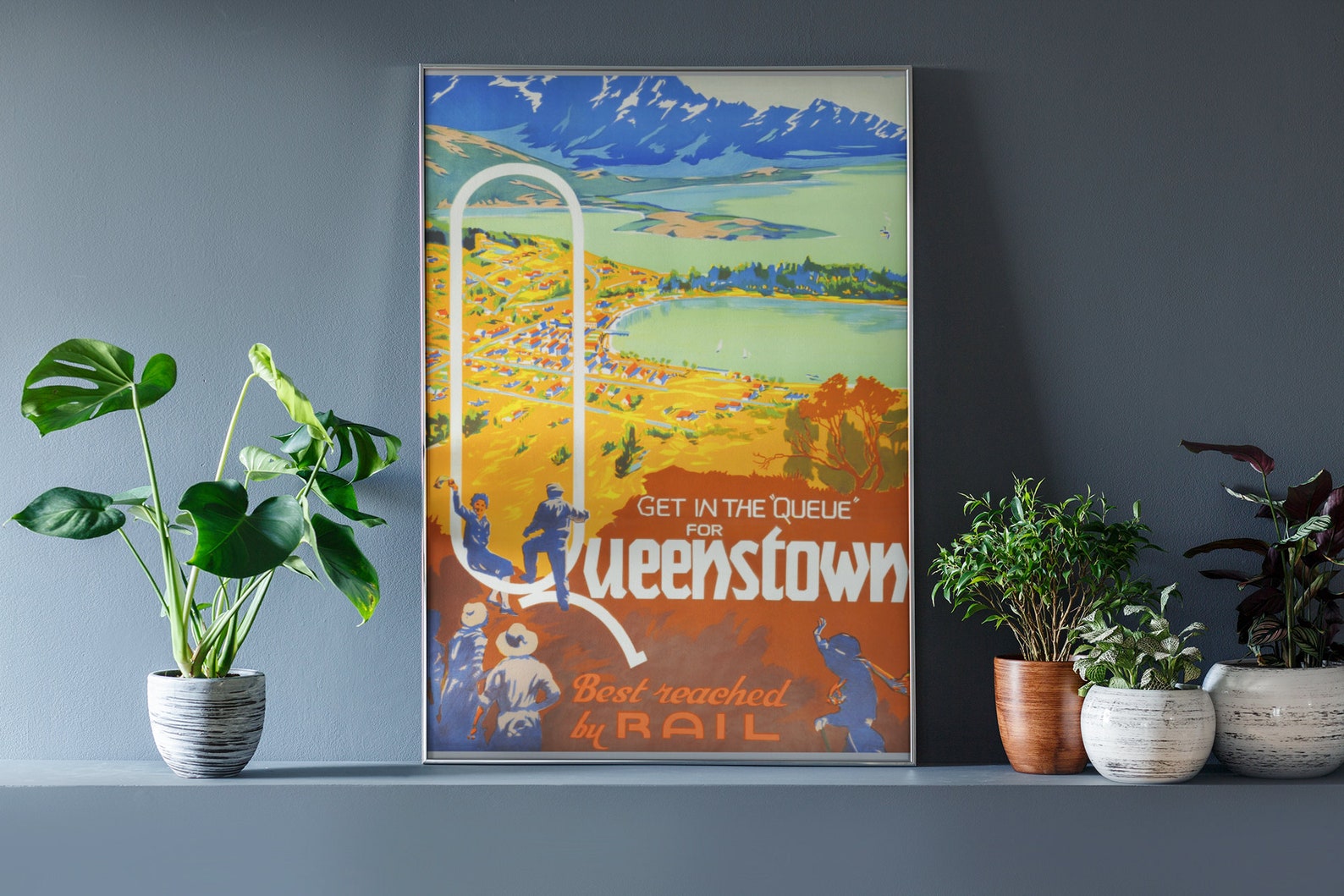 Vintage New Zealand Railway Poster: 'get in the Queue', Queenstown ...