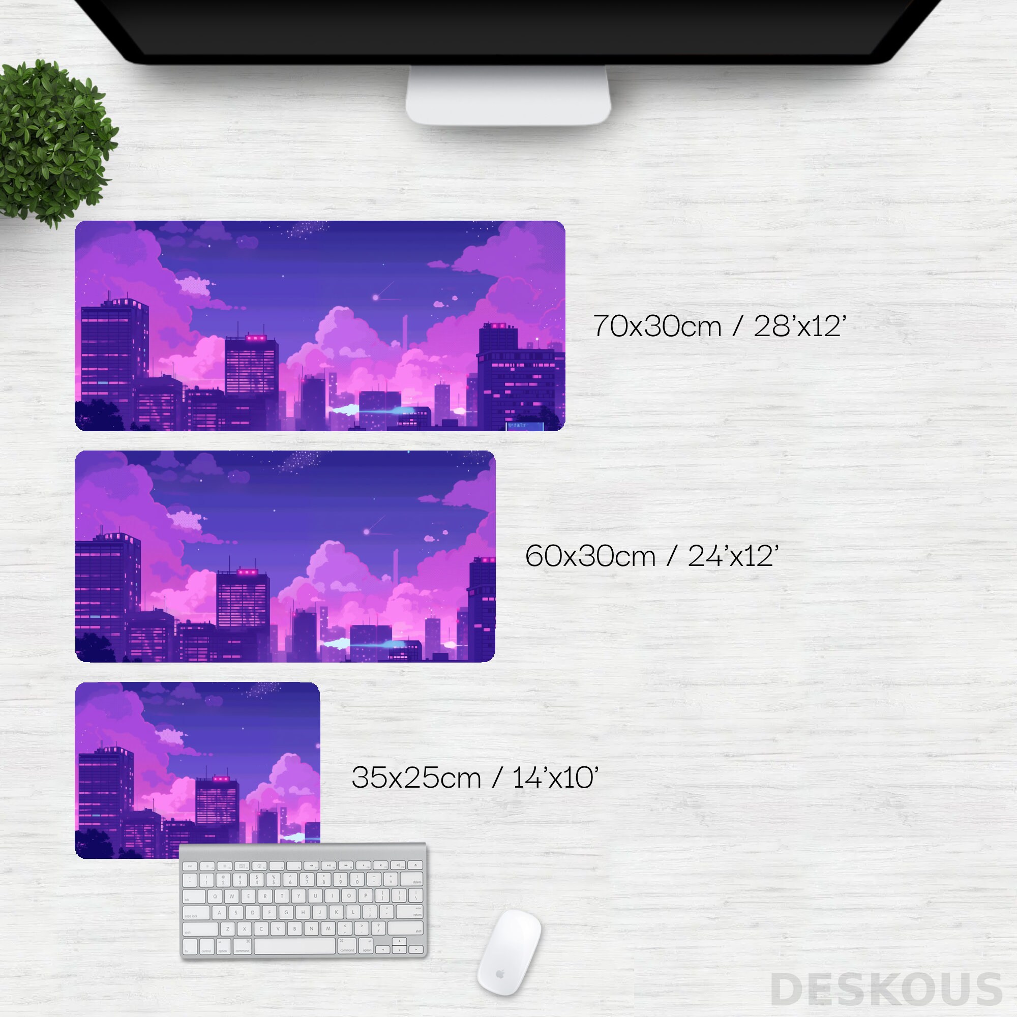 Kawaii Mouse Pad XXL / Desk Mat, RGB City Aesthetic, Headphones, Blue ...