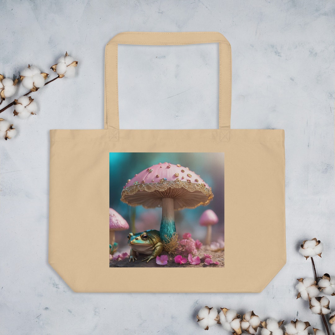 Pink Lace Toadstool Gold Teal Frog Large Organic Tote Bag - Etsy
