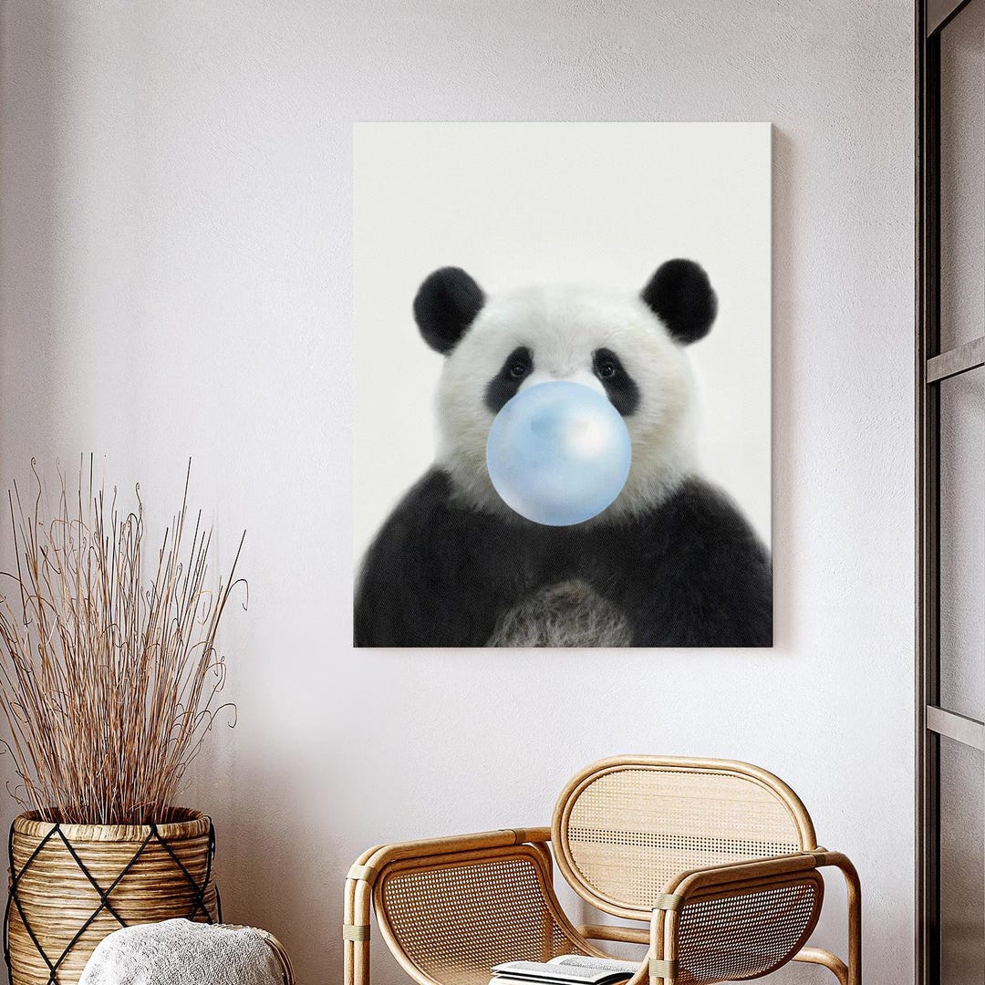 Panda Bubble Gum III Wall Art - Vertical Canvas - Kids Room Wall Decor ...