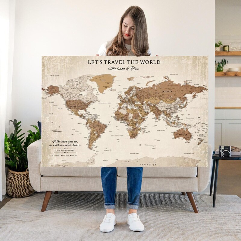 Rustic World Map - Etsy
