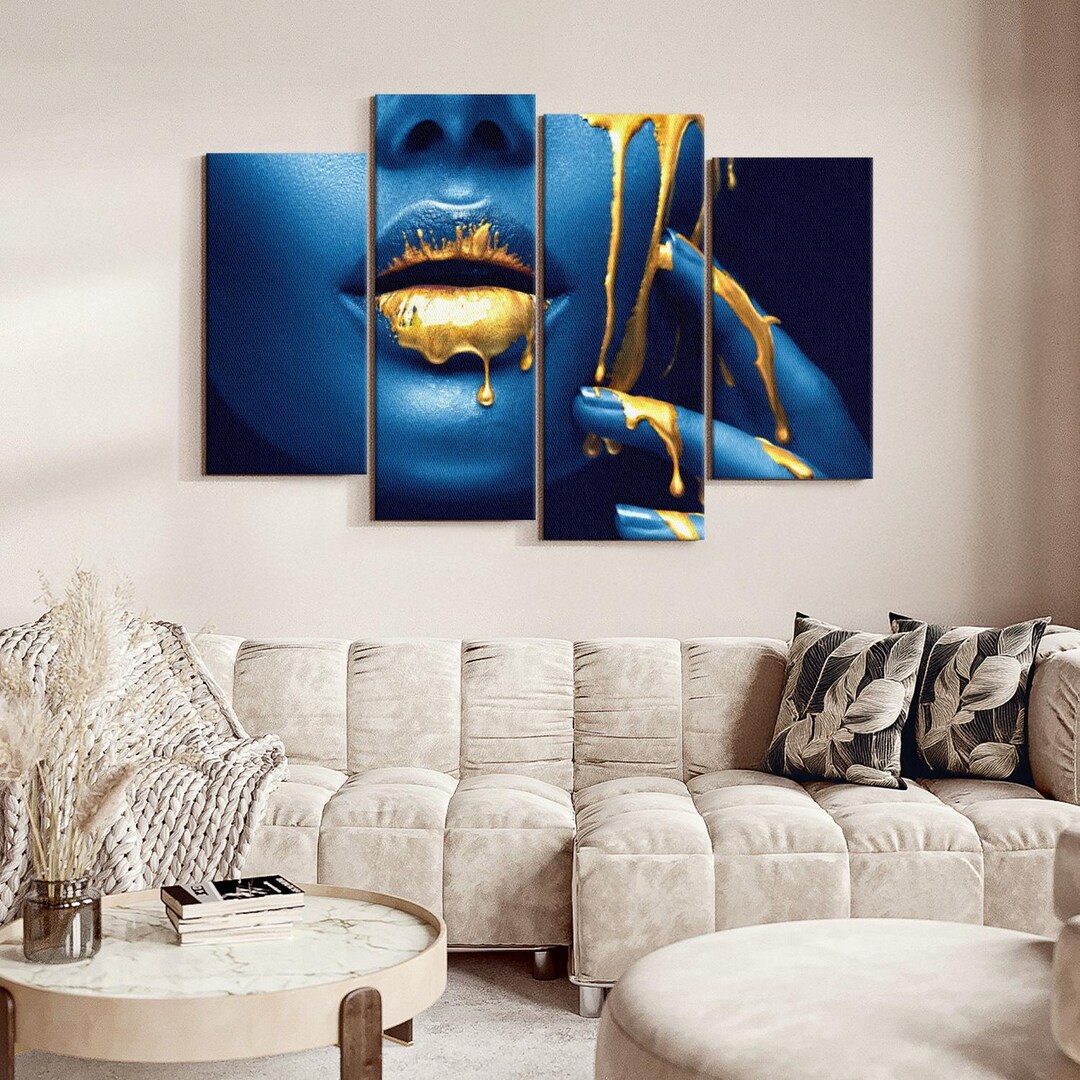 Liquid Gold Makeup Wall Art - Horizontal 4 Piece Canvas - Living Room ...