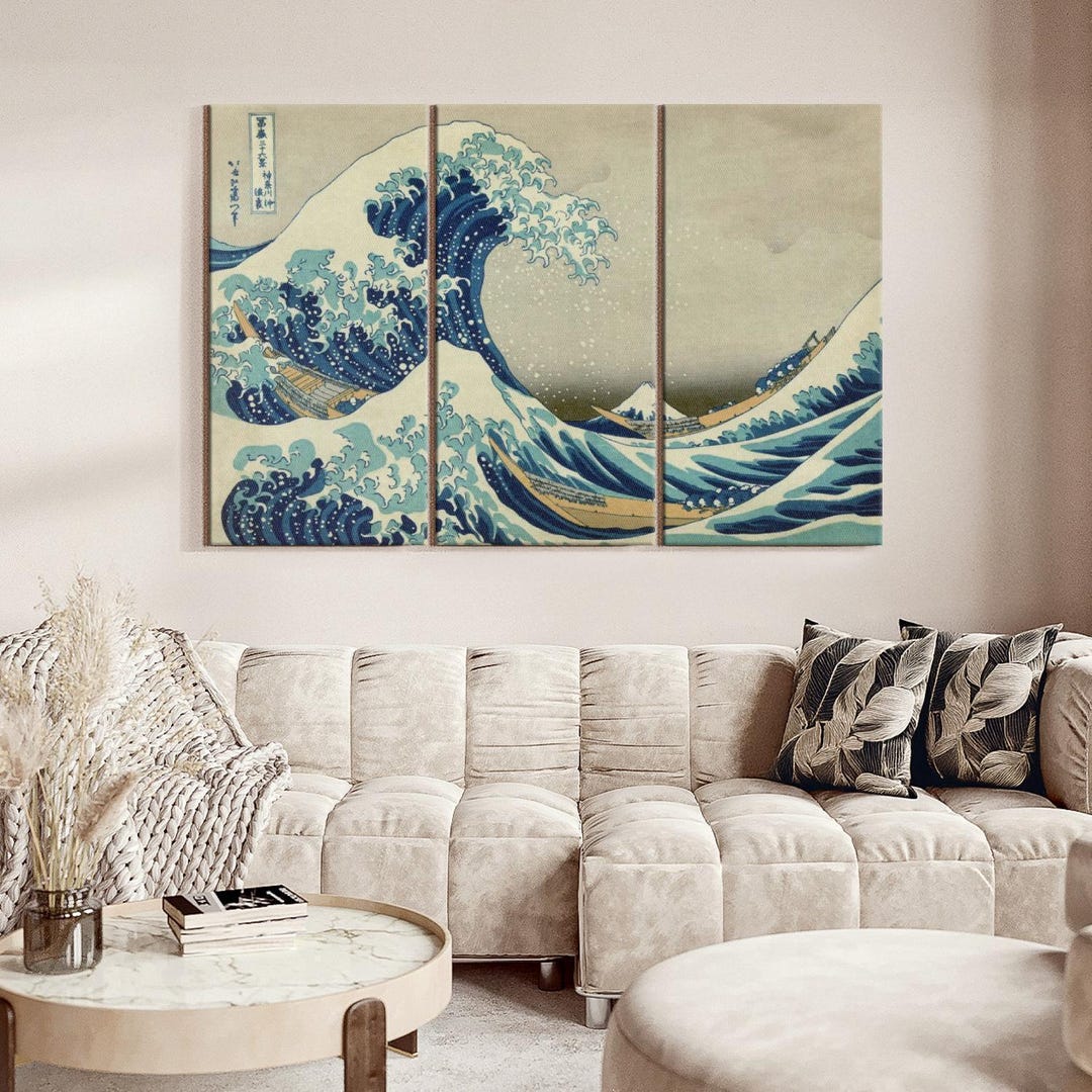 The Great Wave off Kanagawa Wall Art - Horizontal 3 Piece Canvas ...