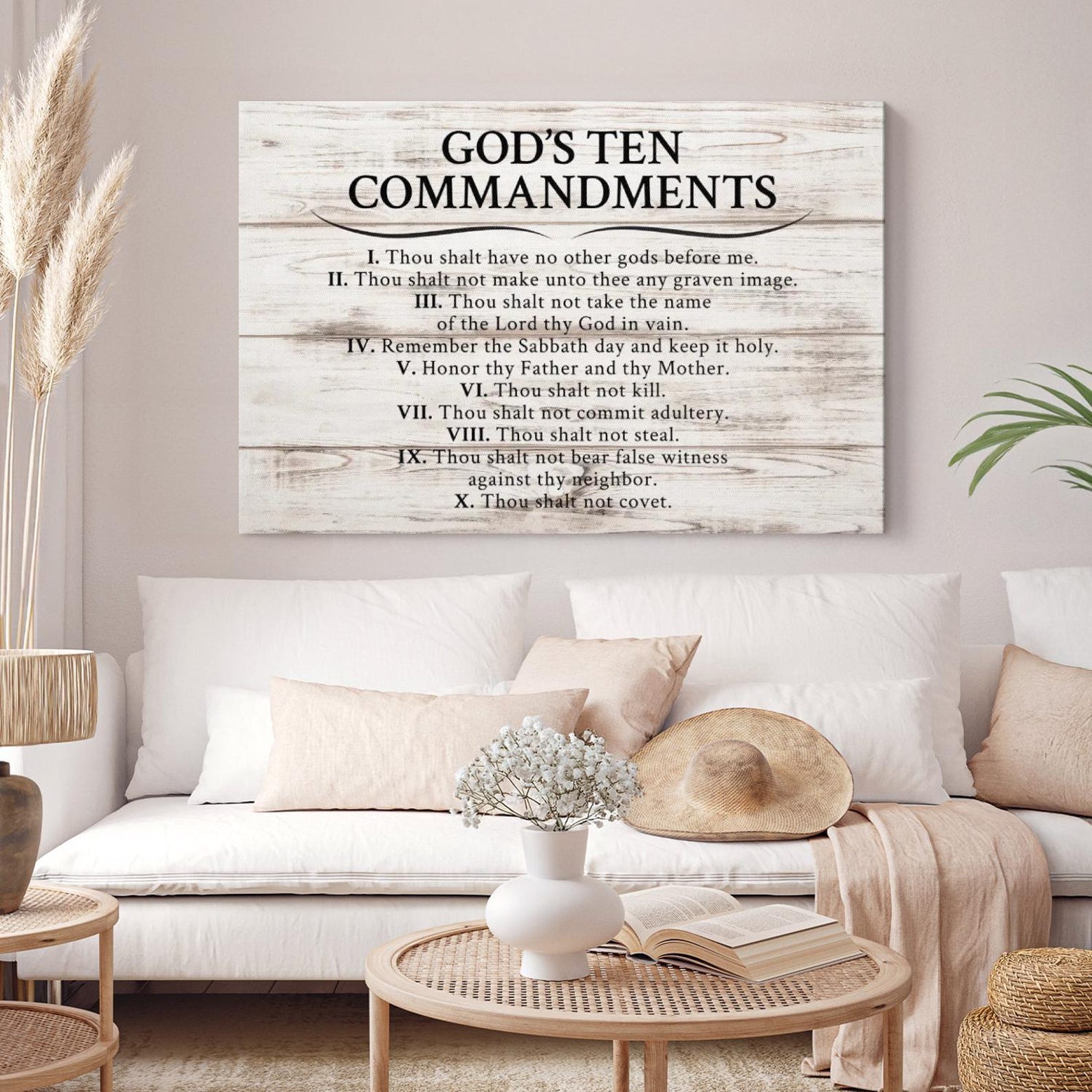 God's Ten Commandments Wall Art - Horizontal Framed Canvas - Bedroom ...