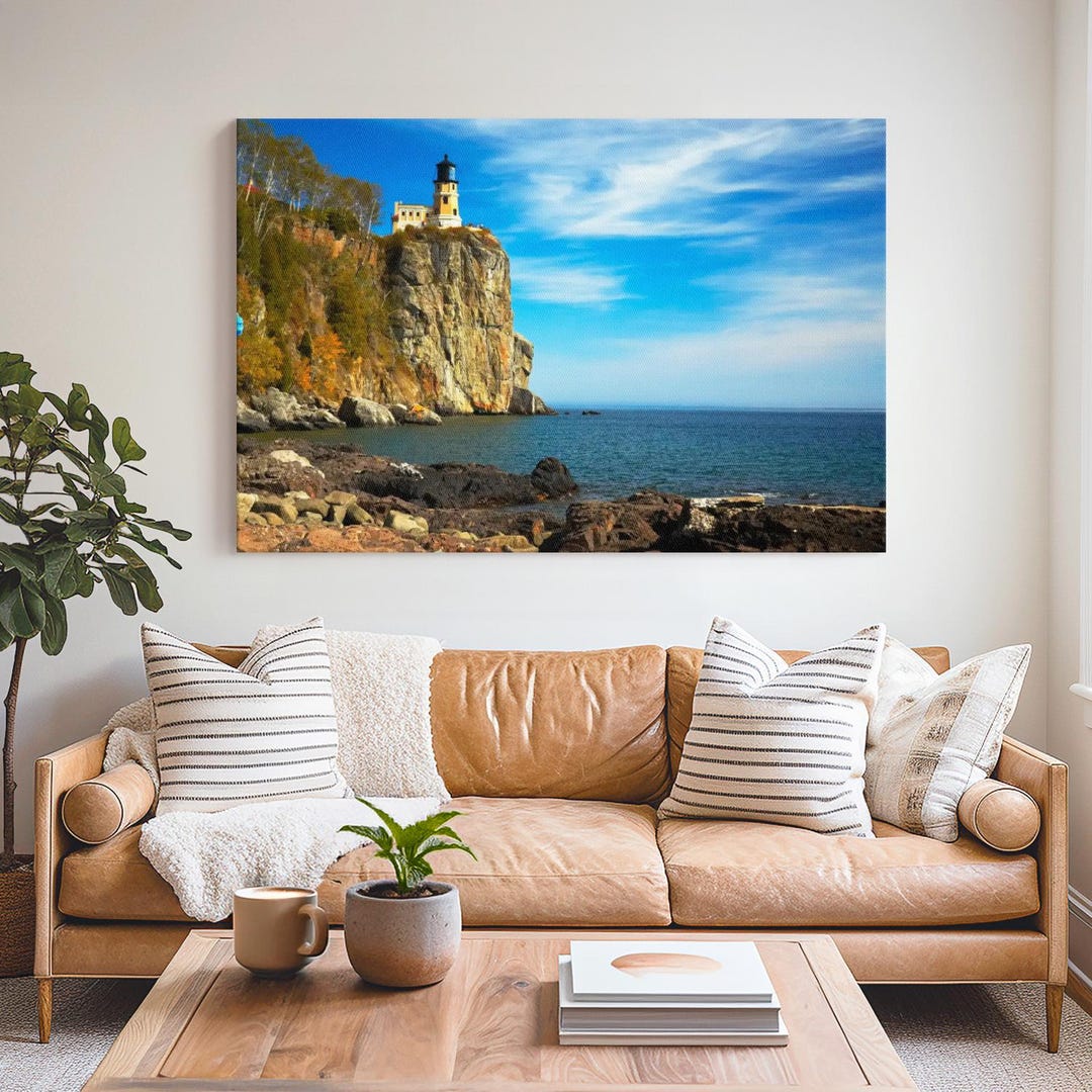 Cliffside Split Rock Lighthouse Wall Art - Horizontal Framed Canvas ...