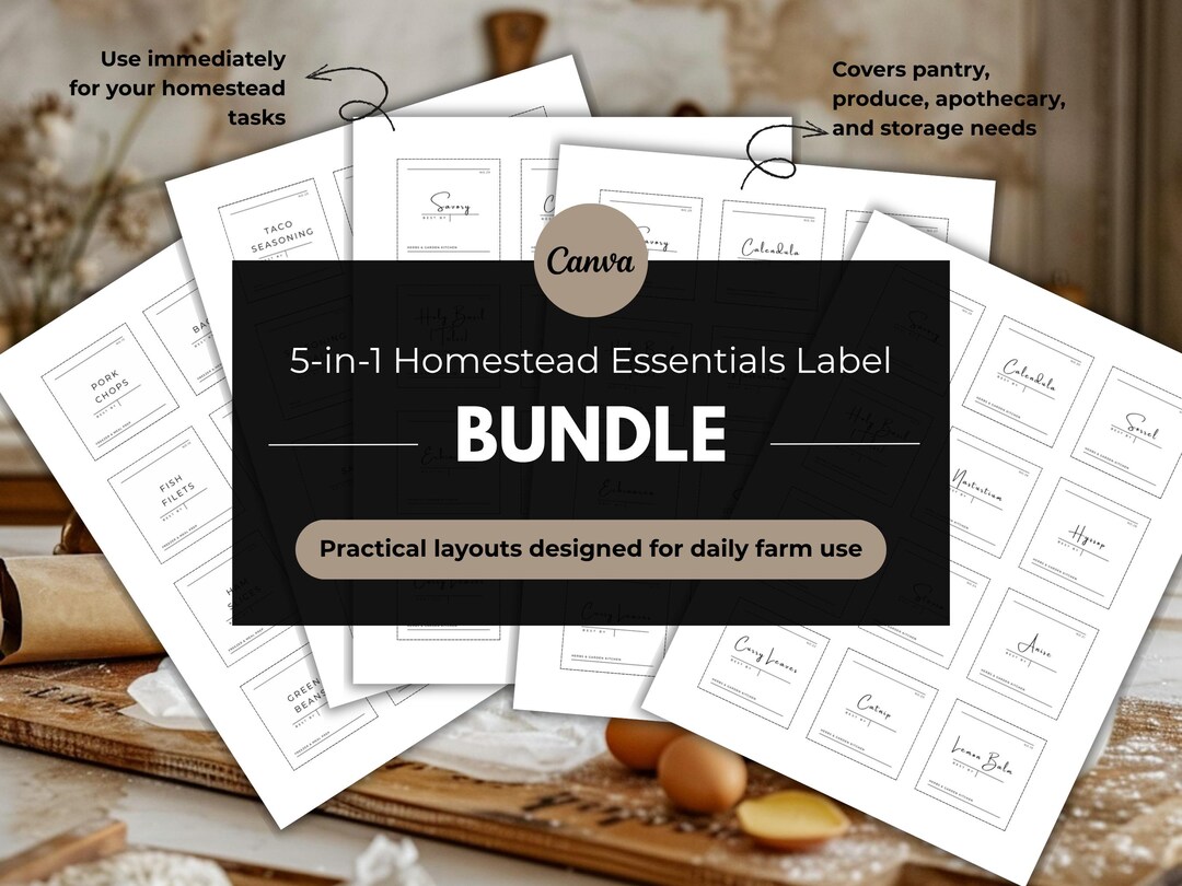 Homestead Label Bundle | Minimalist Cottagecore Labels for Jars, Pantry ...