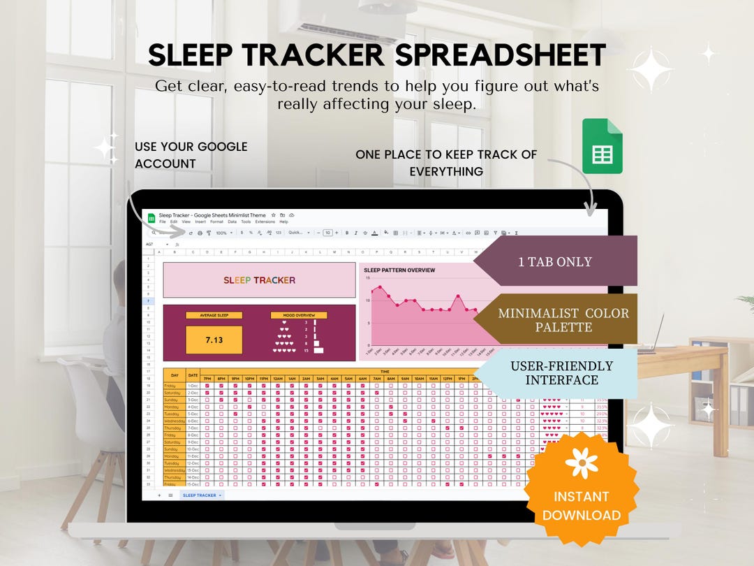 Sleep Tracker Google Sheet Digital Sleep Log Sleep Pattern Tracker ...