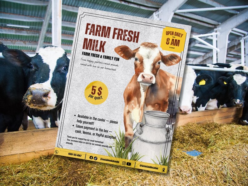 Farm Fresh Milk Sign Printable: Rustic Homestead Dairy Flyer (editable ...