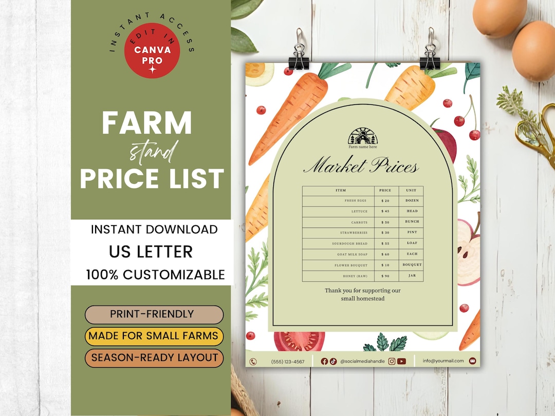 Rustic Farm Stand Price List Poster: Editable Market Sign Canva ...