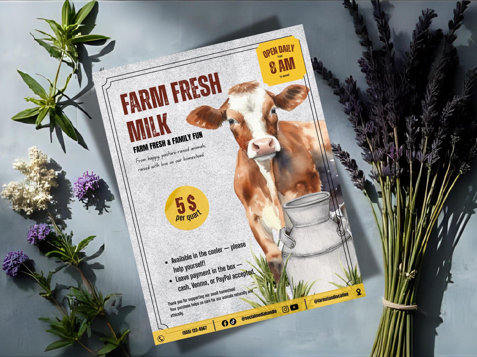 Farm Fresh Milk Sign Printable: Rustic Homestead Dairy Flyer (editable ...
