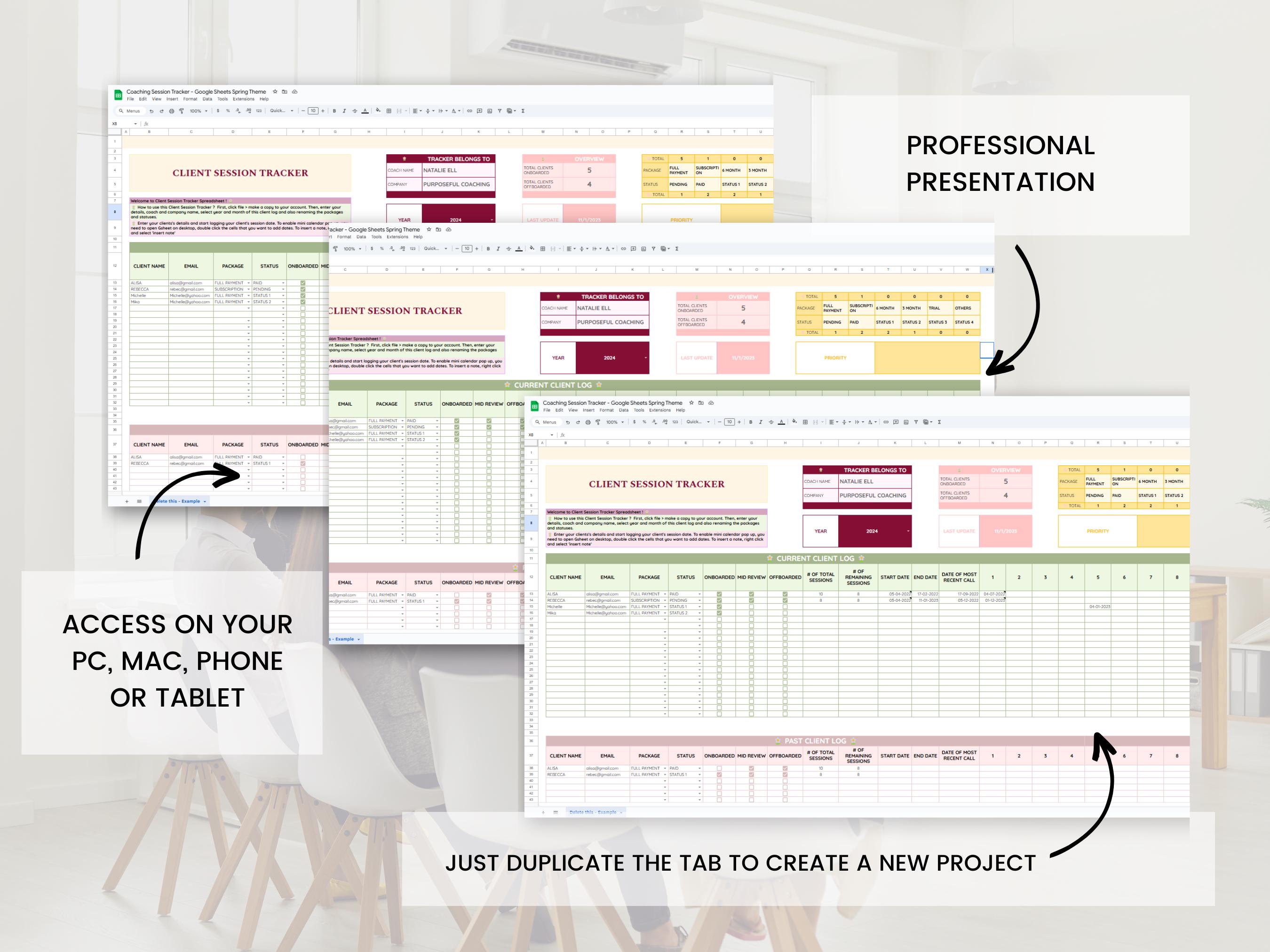 Coaching Session Tracker Google Sheet | Client Progress Tracker ...