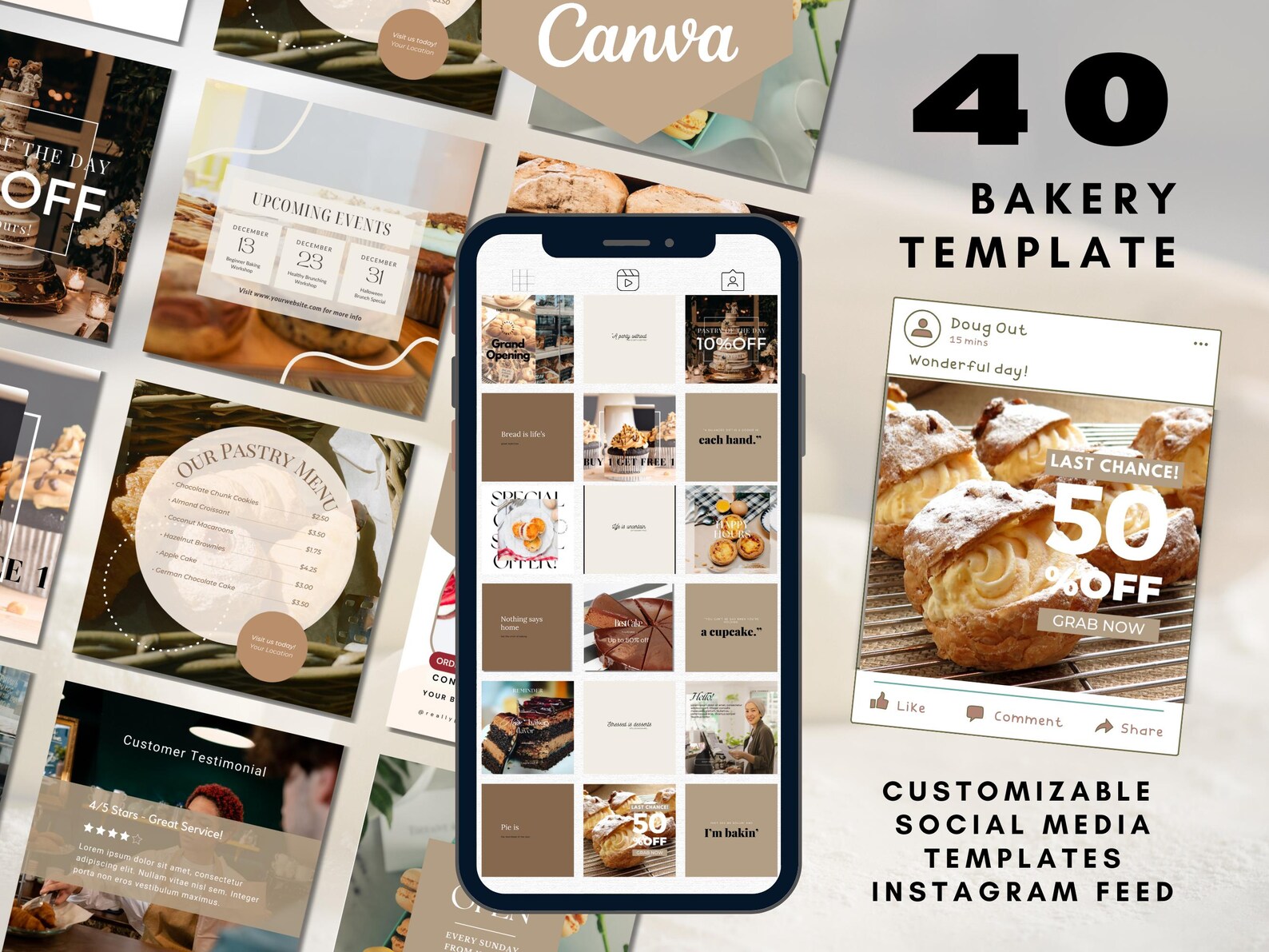 Bakery Instagram Templates, Cafe Instagram Template, Cake Shop, Pastry ...