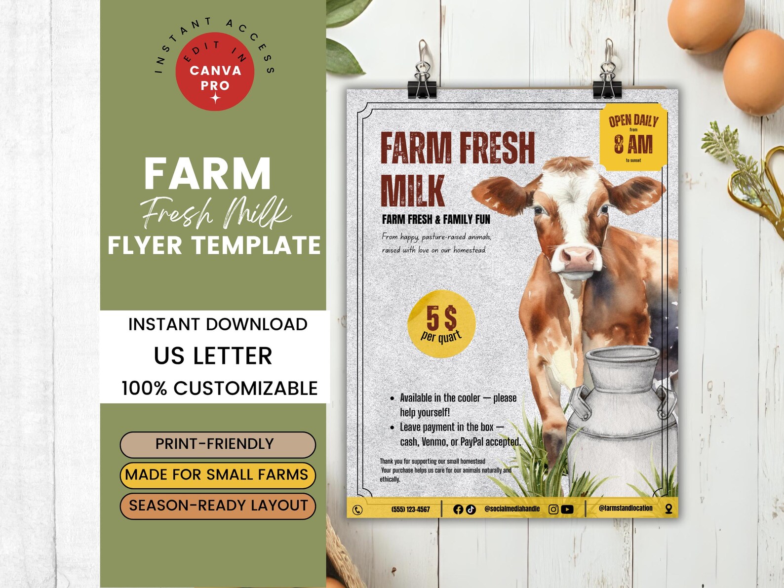 Farm Fresh Milk Sign Printable: Rustic Homestead Dairy Flyer (editable ...