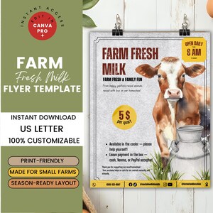 Farm Fresh Milk Sign Printable: Rustic Homestead Dairy Flyer (editable ...