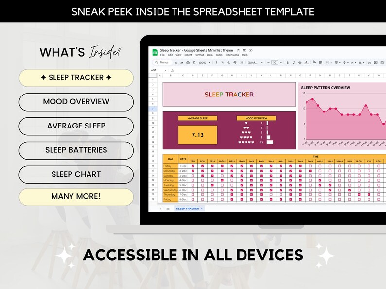 Sleep Tracker Google Sheet Digital Sleep Log Sleep Pattern Tracker ...