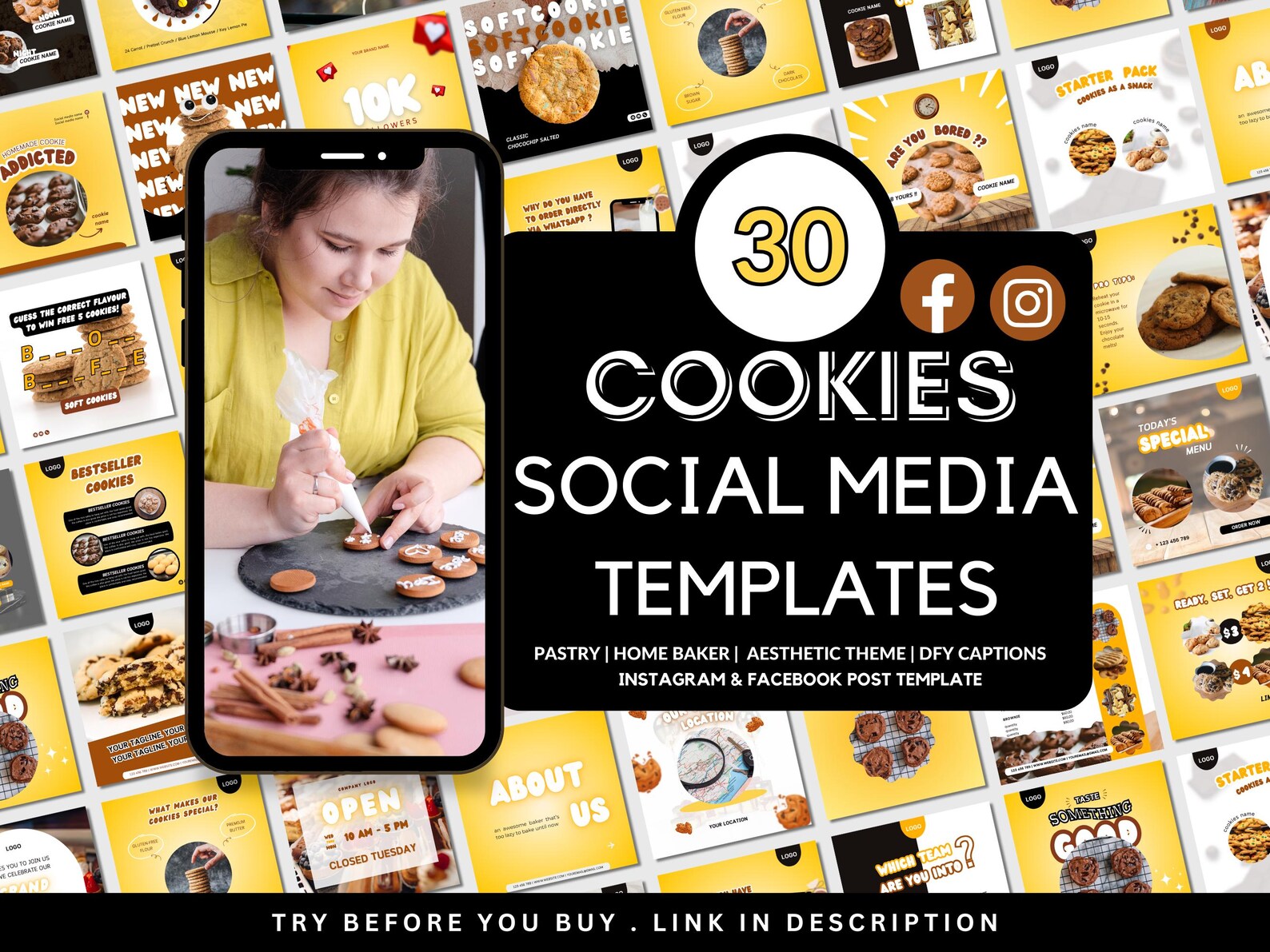 Cookie Instagram Templates, Cafe Instagram Template, Cake Shop, Pastry ...