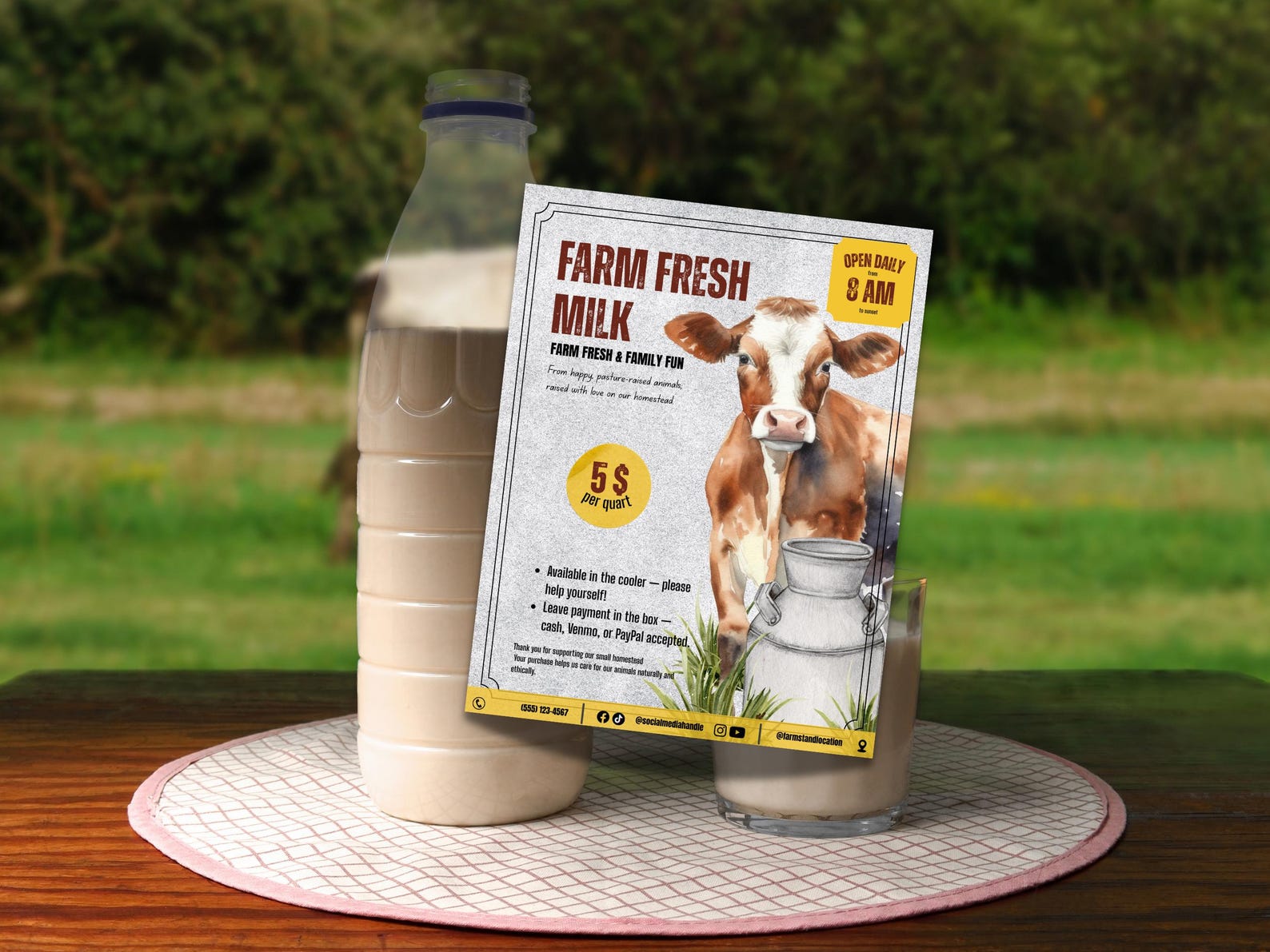 Farm Fresh Milk Sign Printable: Rustic Homestead Dairy Flyer (editable ...