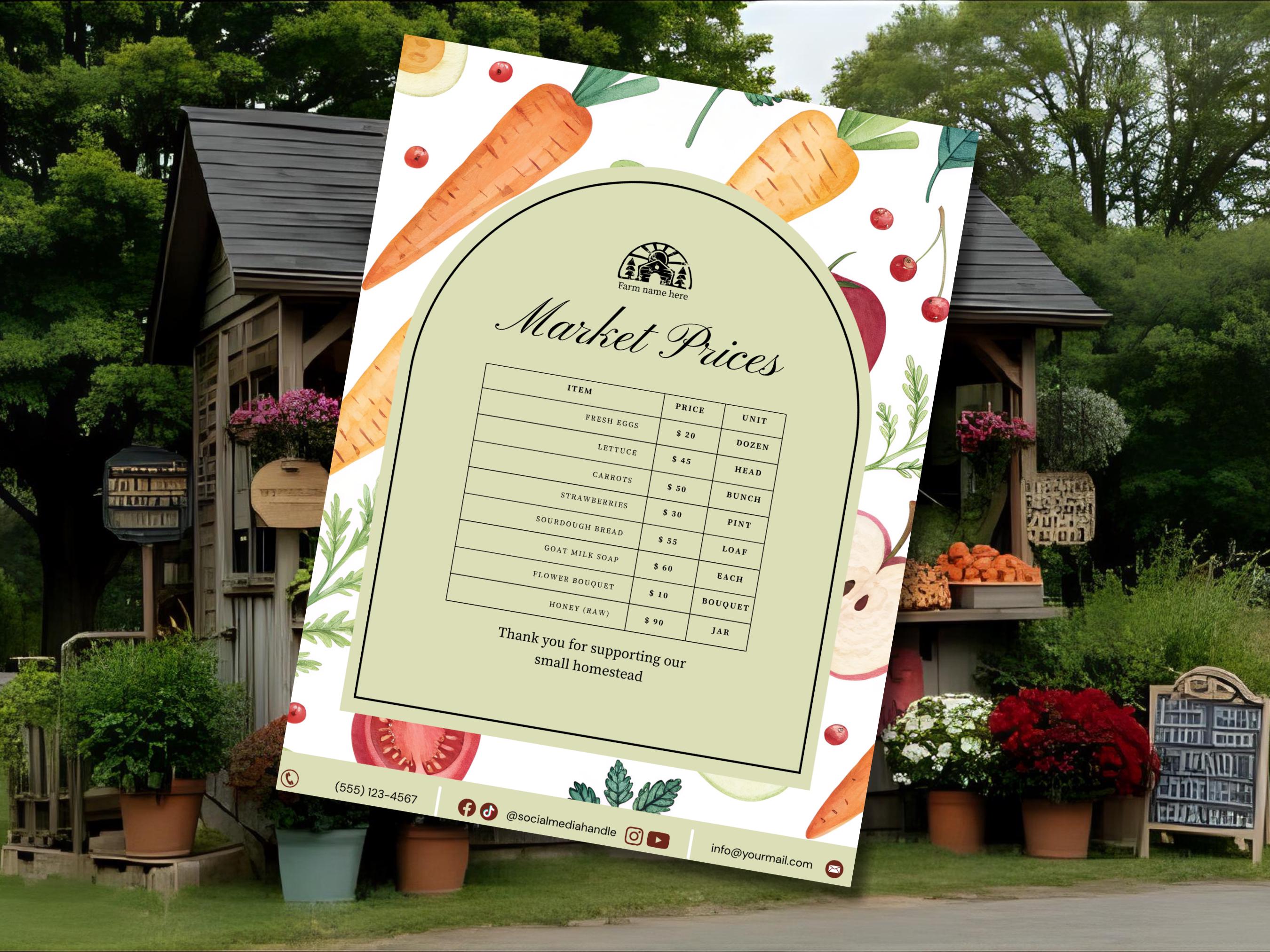 Rustic Farm Stand Price List Poster: Editable Market Sign Canva ...