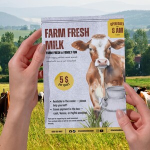 Farm Fresh Milk Sign Printable: Rustic Homestead Dairy Flyer (editable ...