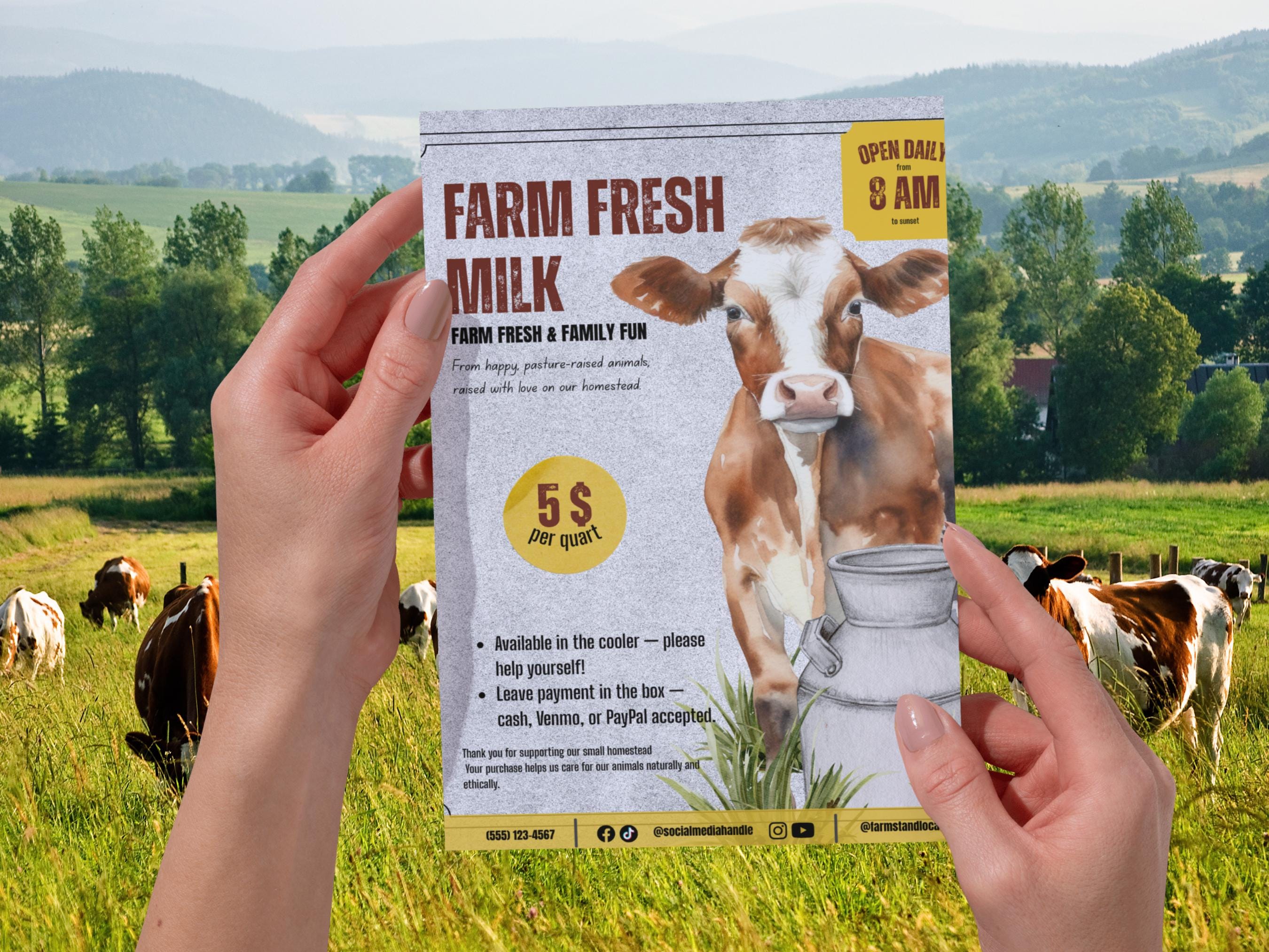 Farm Fresh Milk Sign Printable: Rustic Homestead Dairy Flyer (editable ...