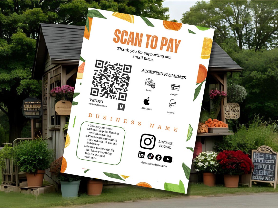 Farm Stand Honor System Payment Sign: Rustic Printable Canva Template ...