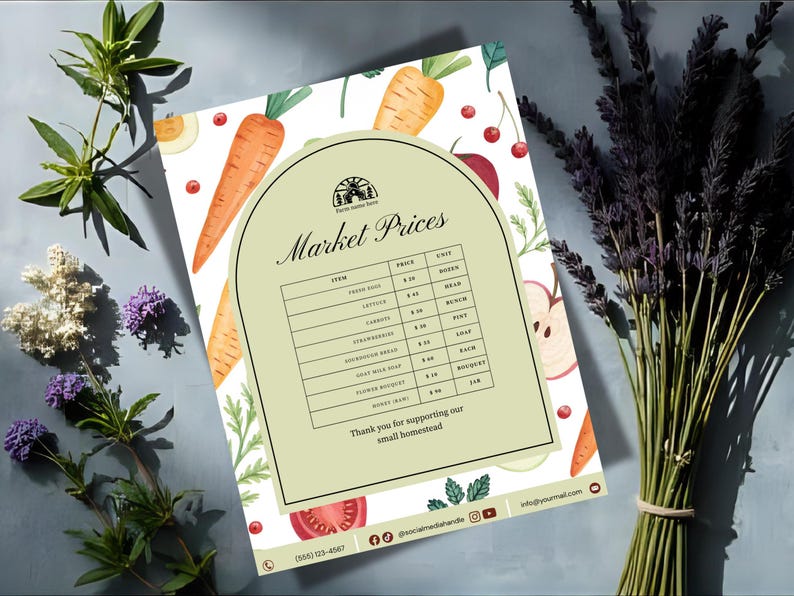 Farm Stand Price List Printable | Rustic Market Prices Sign for Produce ...