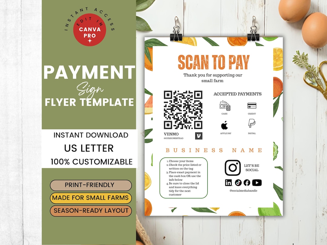 Farm Stand Honor System Payment Sign: Rustic Printable Canva Template ...