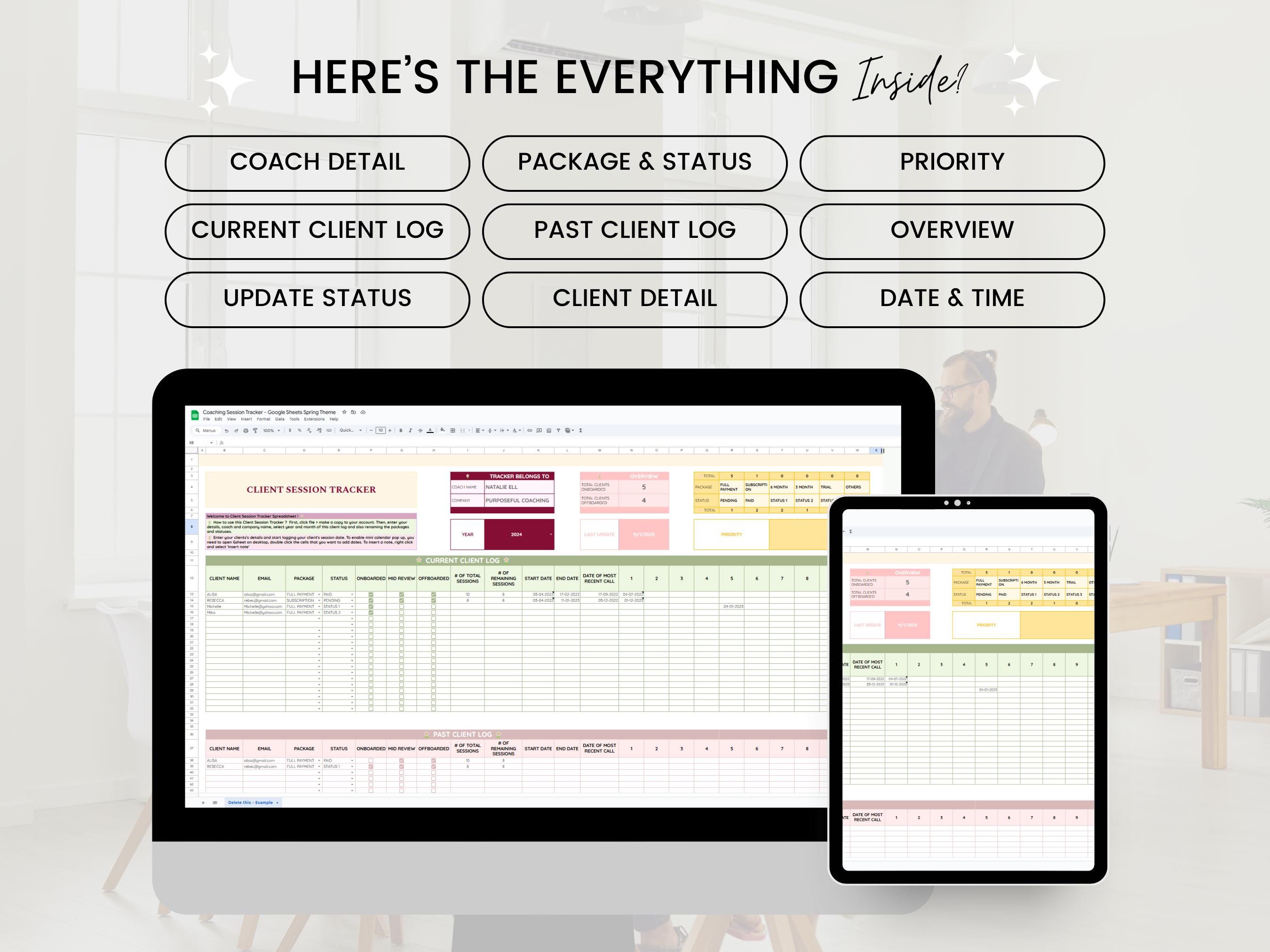 Coaching Session Tracker Google Sheet | Client Progress Tracker ...