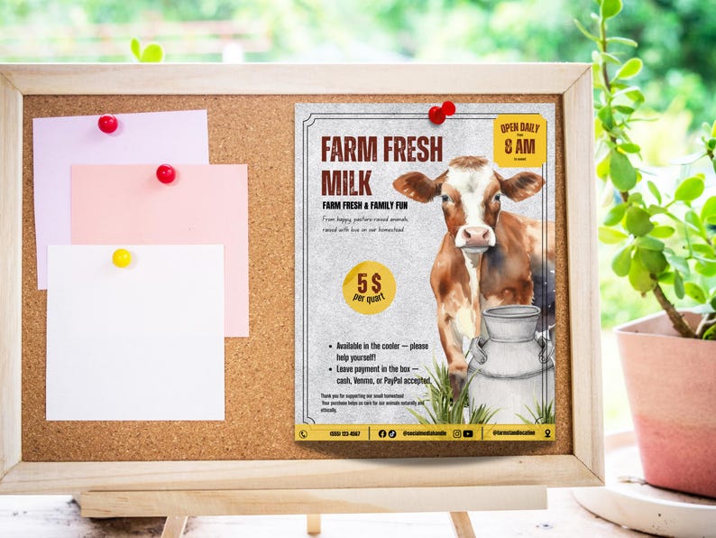 Farm Fresh Milk Sign Printable: Rustic Homestead Dairy Flyer (editable ...