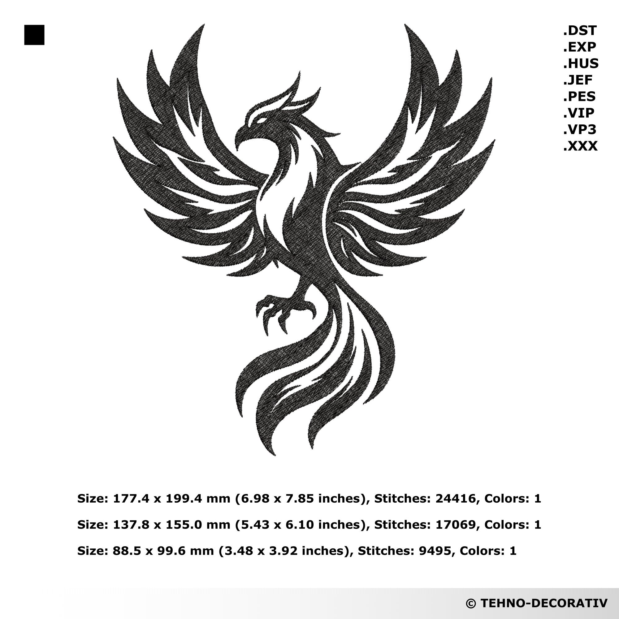 Phoenix Bird Embroidery Machine Design Pattern, 1 Color - Etsy
