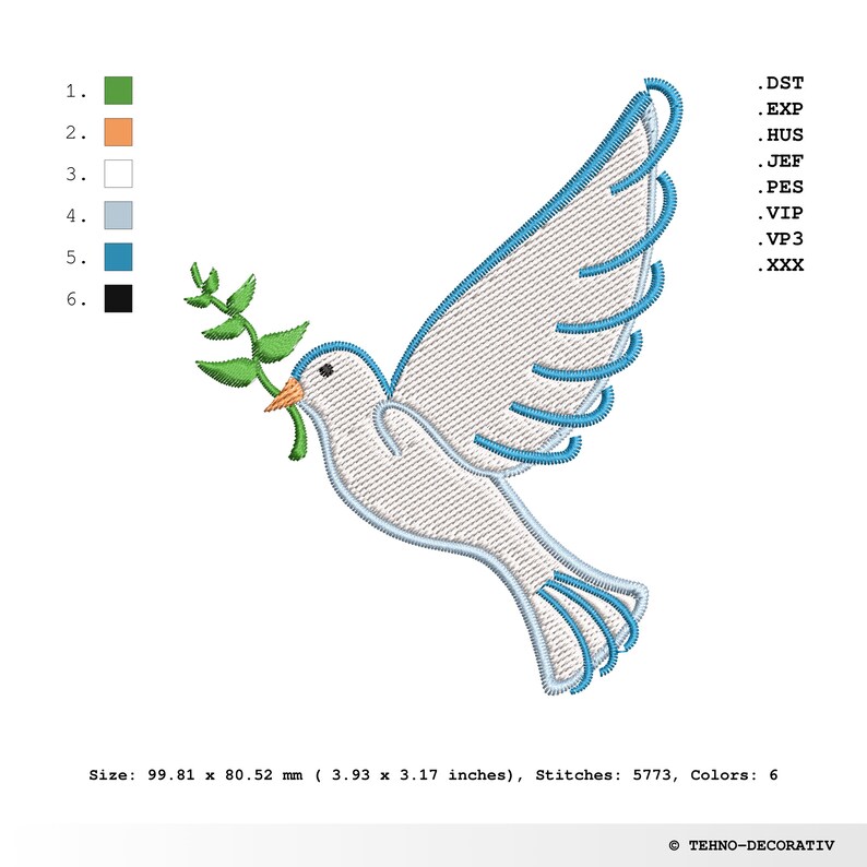 Holly Pigeon Embroidery Machine Design Pattern. 6 Colors - Etsy