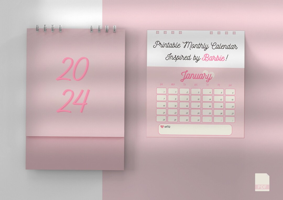 A4 Printable Monthly Calendar, 2024 | Inspired by BARBIE | Cute ...