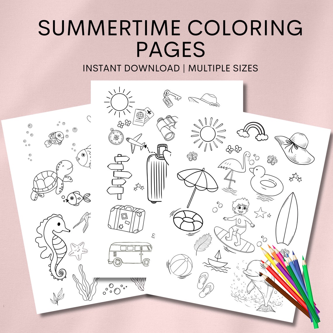 Summertime Coloring and Activity Sheets, Instant Download, Beach ...