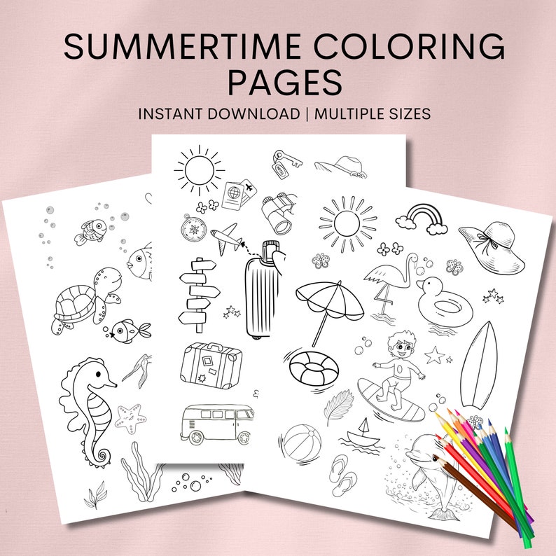 Summertime Coloring and Activity Sheets, Instant Download, Beach ...