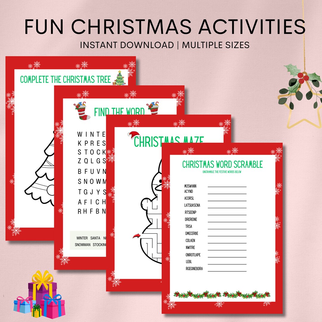Printable Christmas Activity Bundle, Holiday Fun Home Games, Instant ...