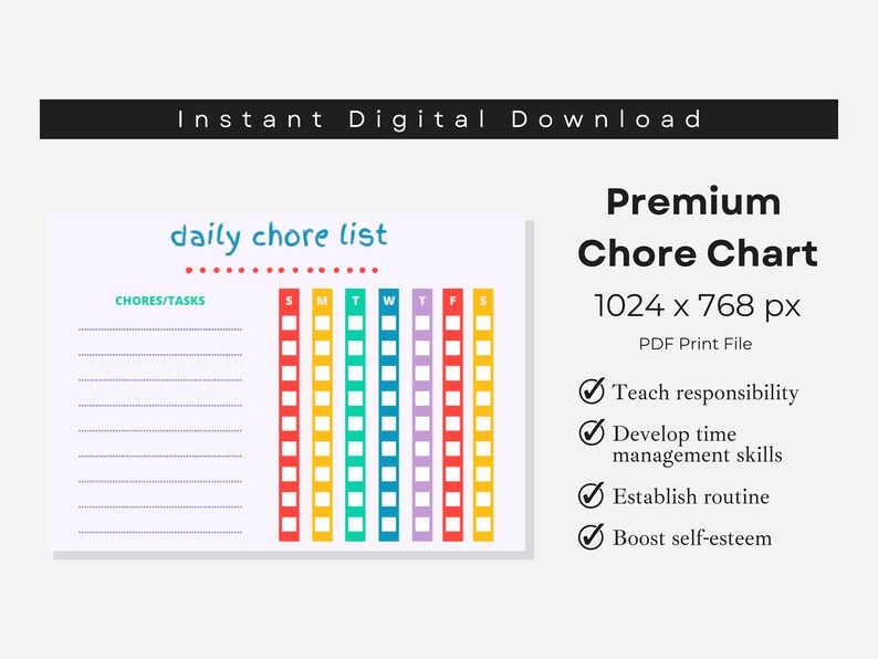 Colourful Kids Chore Chart Achievement Tracker Instant - Etsy Australia