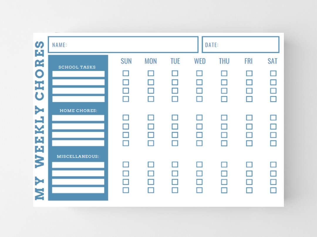 Weekly Chore Chart Printable Chore Chart, Daily Task Chart, Weekly ...