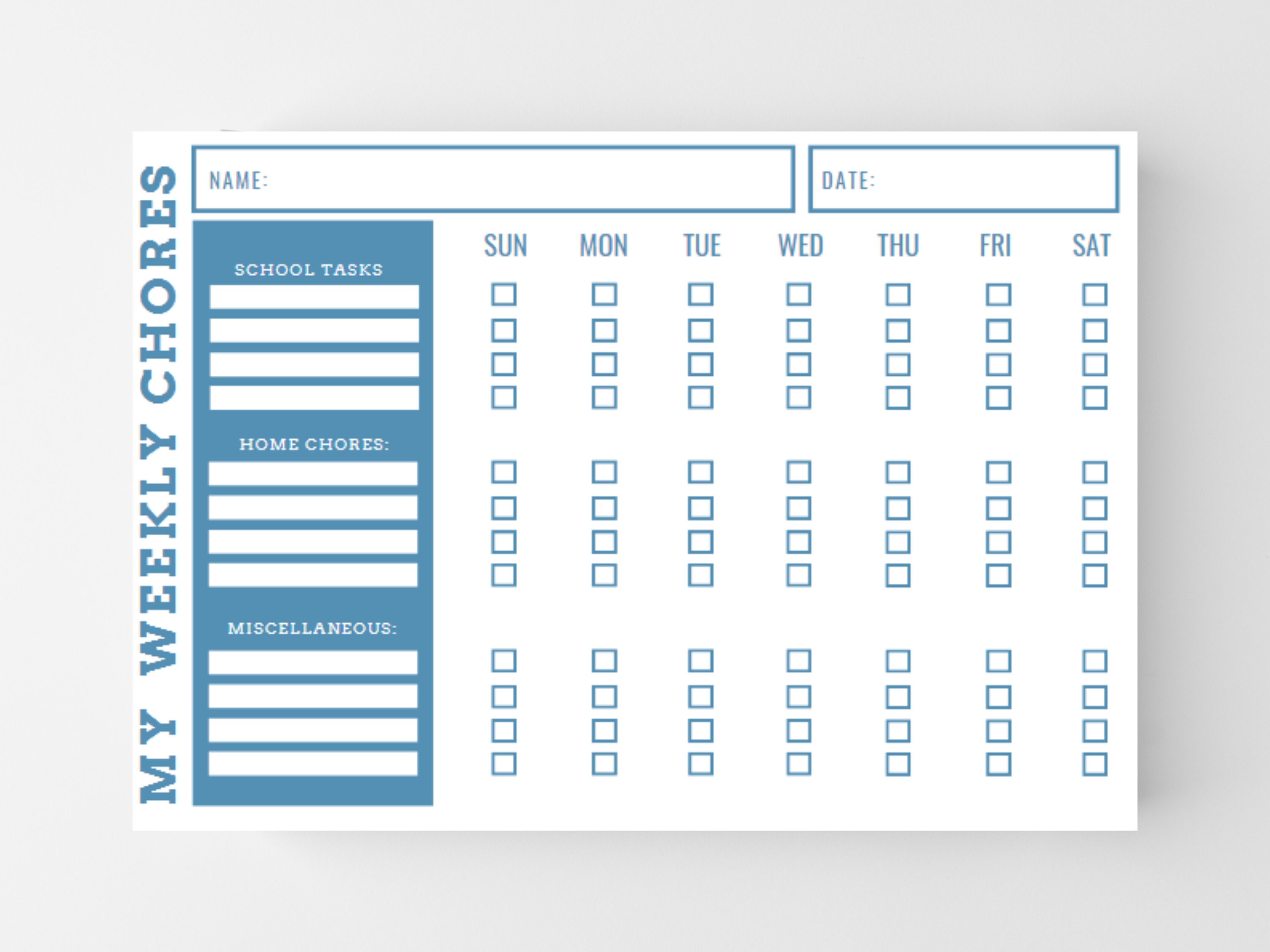 Weekly Chore Chart Printable Chore Chart, Daily Task Chart, Weekly ...