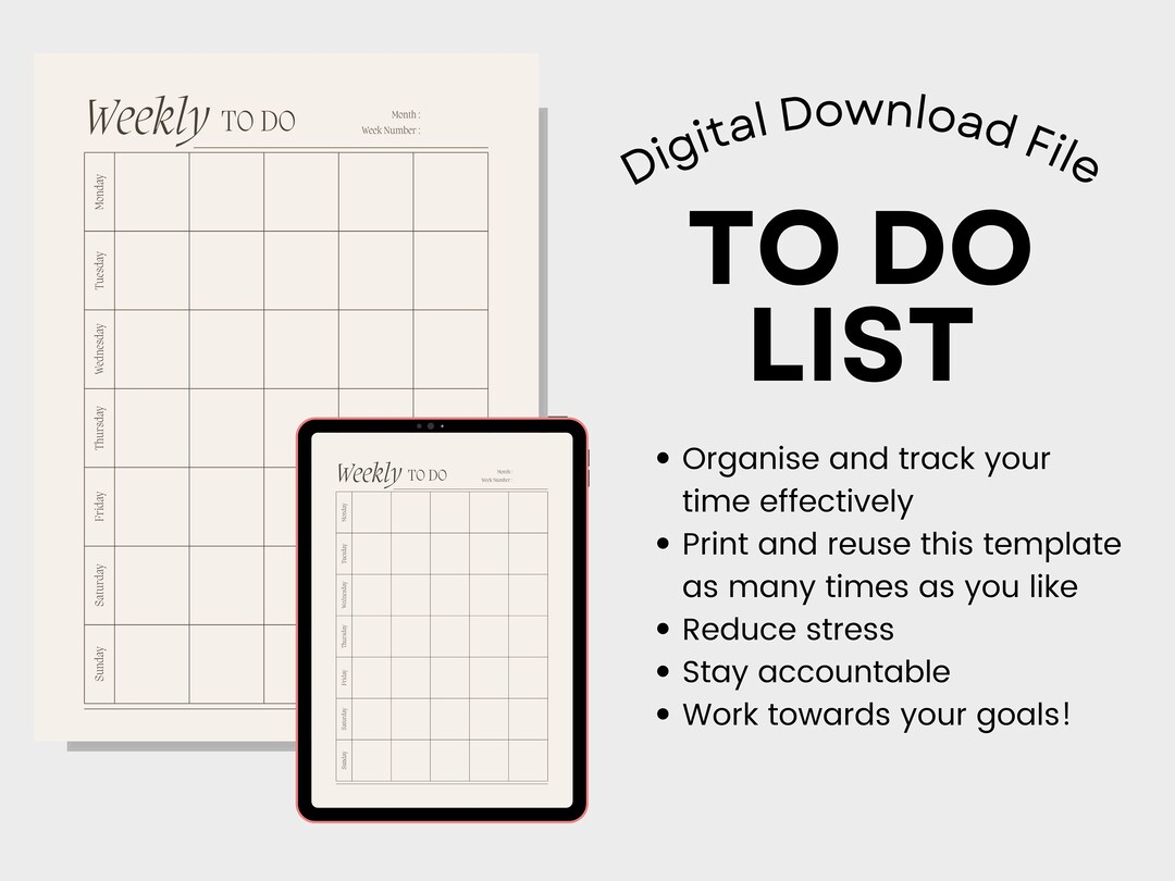 Weekly to Do List PDF Template Productivity Template Printable Planner ...