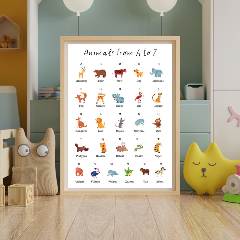 Animals A-Z Alphabet Poster Educational Nursery Decor - Etsy