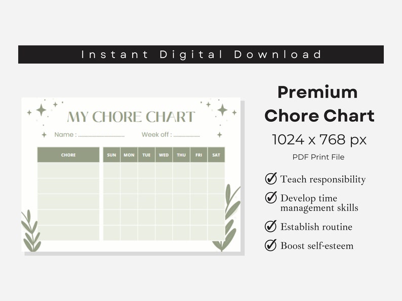 Sage Green Plant Chore Chart Printable Routine Chart Daily - Etsy Australia