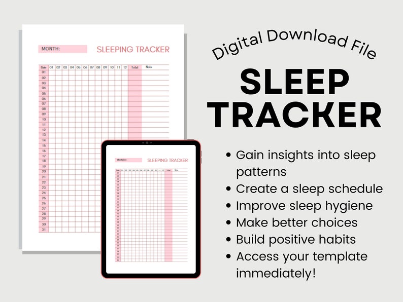 Digital Sleep Tracker Printable Sleep Journal PDF Template, Minimalist ...