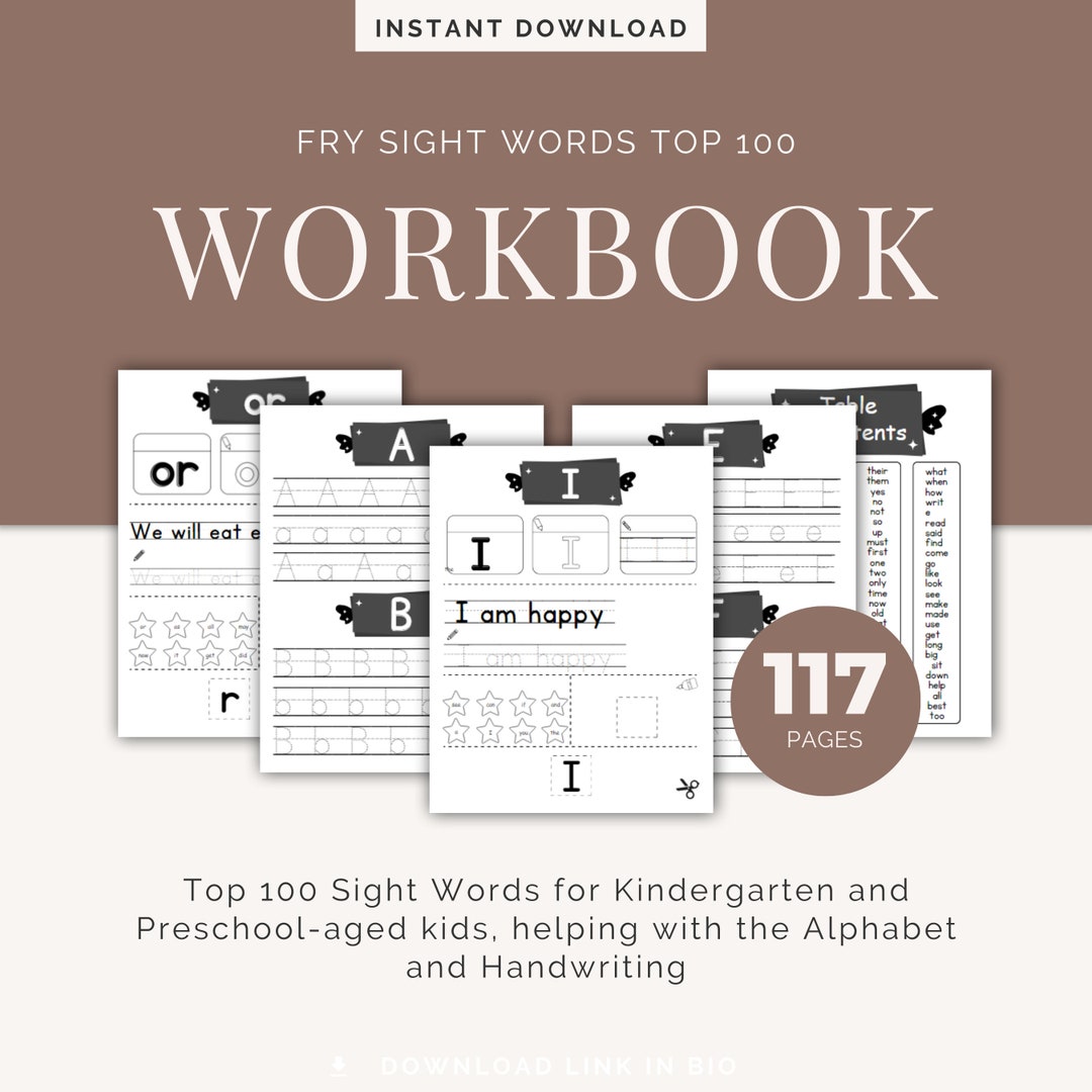 Top 100 Fry Sight Words Workbook Instant Digital Download PDF for Kids ...